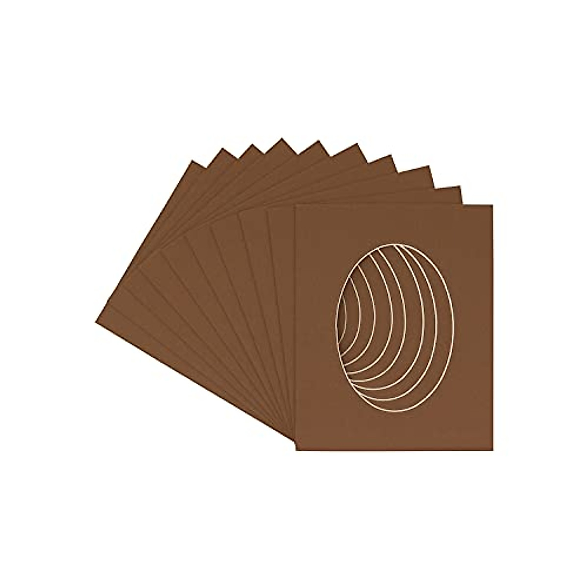 CountryArtHouse Aged Oak Brown Acid Free 10x14 Oval Picture Frame Mat with White Core Bevel Cut for 8x12 Pictures - Fits 10x14 Frame - Pack of 10 Matboards
