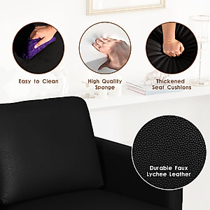 MAGIC UNION Faux Leather Convertible Sectional Couch Sofa L-Shape Sectional Sofa with Chaise Reversible 3-Seat Modern Linen Fabric Small Couches for Living Room,Apartment,Small Space,Office (PU Black)