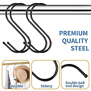 ALTKOL S Hooks for Hanging, 20 Pack S Shaped Hooks for Hanging Plants, Stainless Steel S Hooks Heavy Duty, Durable S Shaped Hooks for Kitchen,Pots, Pans, Plants, Bags, Cups, Clothes,2.8 Inch,Black