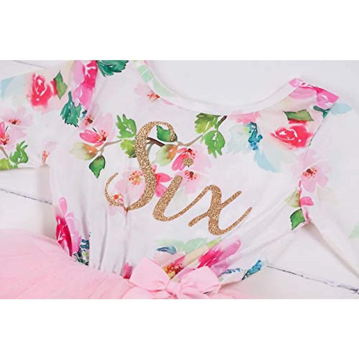 Grace & Lucille Children's Birthday Dress (6th Birthday) (Pink Floral Long Sleeve, Gold, 6T)