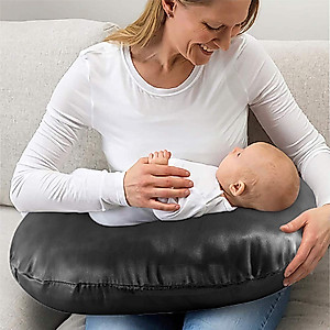 Pro Goleem Satin Nursing Pillow Cover Silk Feeling Soft Feeding Pillow Slipcover for Breastfeeding Moms Fits Standard Infant Nursing Pillow or Positioner Black