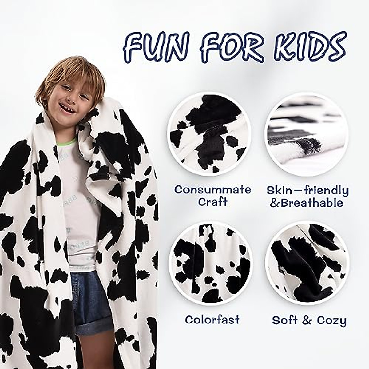 SOCHOW Cow Print Fleece Throw Blanket for Sofa Couch, Soft Lightweight Cozy Warm Home Decor Flannel Blanket, Cute Animal Blanket for Kids Boys Girls, Black 50 x 60 Inches