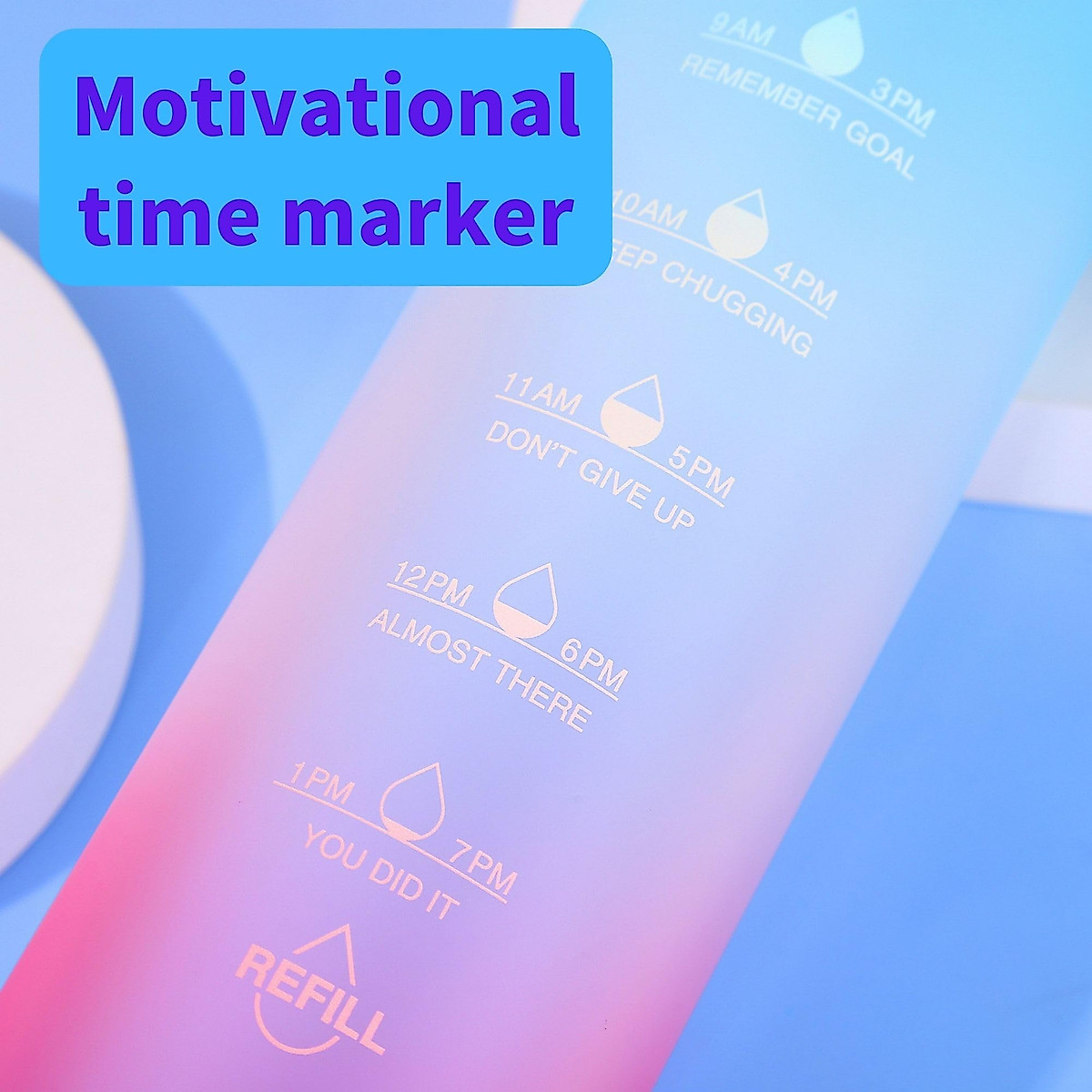 HOLABEAR Glass Motivational Daily Water Intake Bottle with Time Marker 32oz, Reusable, with Leakproof Bamboo Lid and Shoulder Sleeve, for Hot and Cold Drinks, BPA Free(Blue)