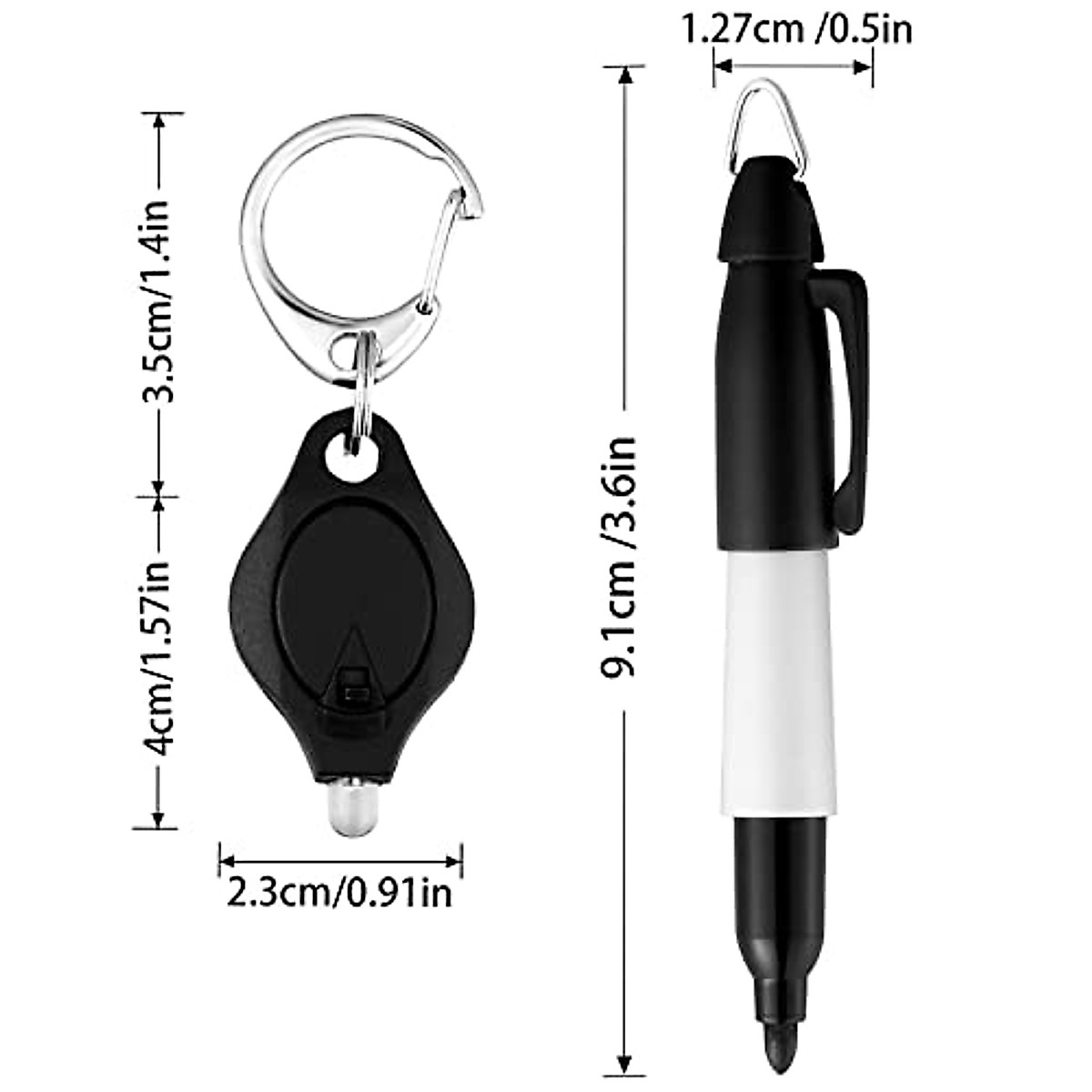 12 Pieces Mini Flashlight Keychain Permanent Marker Keychain for Badge Set LED Key Ring Light Bullet Tip Fine Point Markers (Black)
