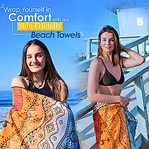 ECCOSOPHY Microfiber Beach Towel -Sand Free Towels are Quick Dry, Light Weight, Super Absorbent-Perfect Pool, Travel, Cruise, Camping Essentials-Oversized Extra Large for Adults (Marrakesh)