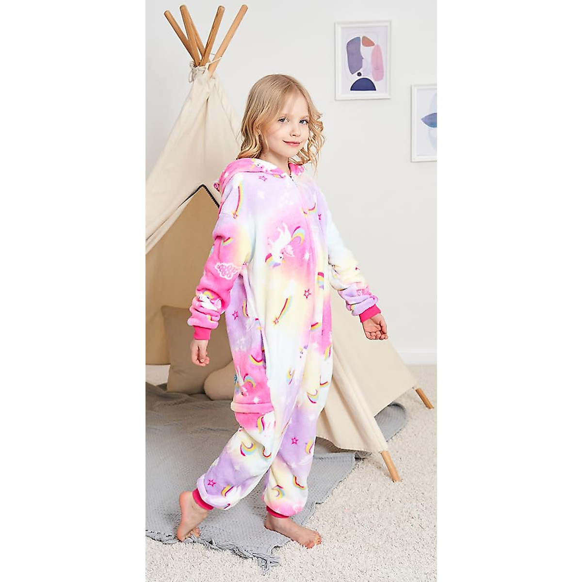 Riverchan Kids Unicorn Onesie Animal Pajamas Halloween Cosplay Costume Sleepwear Gift for Girls and Boys (10-12 Years, PEGASUS)