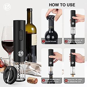 D Electric Wine Opener Automatic Battery Operated Wine Bottle Opener Set, Reusable Corkscrew Cordless Remover 5 Pcs Kit with Wine Pourer, Foil Cutter Wine Stopper for Wine Lovers Housewarming Gifts
