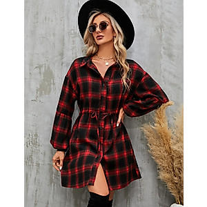 Blooming Jelly Womens Plaid Dresses Flannel Fall Long Sleeve Dresses Christmas Dress Winter Dresses for Women 2023(Large,Red Plaid)