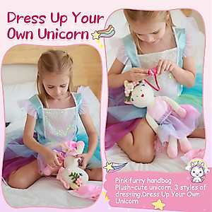 Unicorn Doll Stuffed Animal Toys for Girls - Ballerina Doll | Plush Carrier Bag | 3 Set Cloth Accessories, Kids Pretend Play Pet Care, Birthday Gift for 3 4 5 6 Year Old Little Girl Unicorn Toys