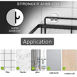 TESOT Shower Caddy, Adhesive Shower Shelf, No Drilling Shower Organizer, Rust Proof Stainless Steel Shower Rack with Hooks for Bathroom Storage, 2 Pack, Black