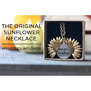 MyLittleSunflower - You are My Sunshine Necklace - Sunflower Necklace Locket with Engraved Hidden Message Pendant for Women, Mother, Daughter