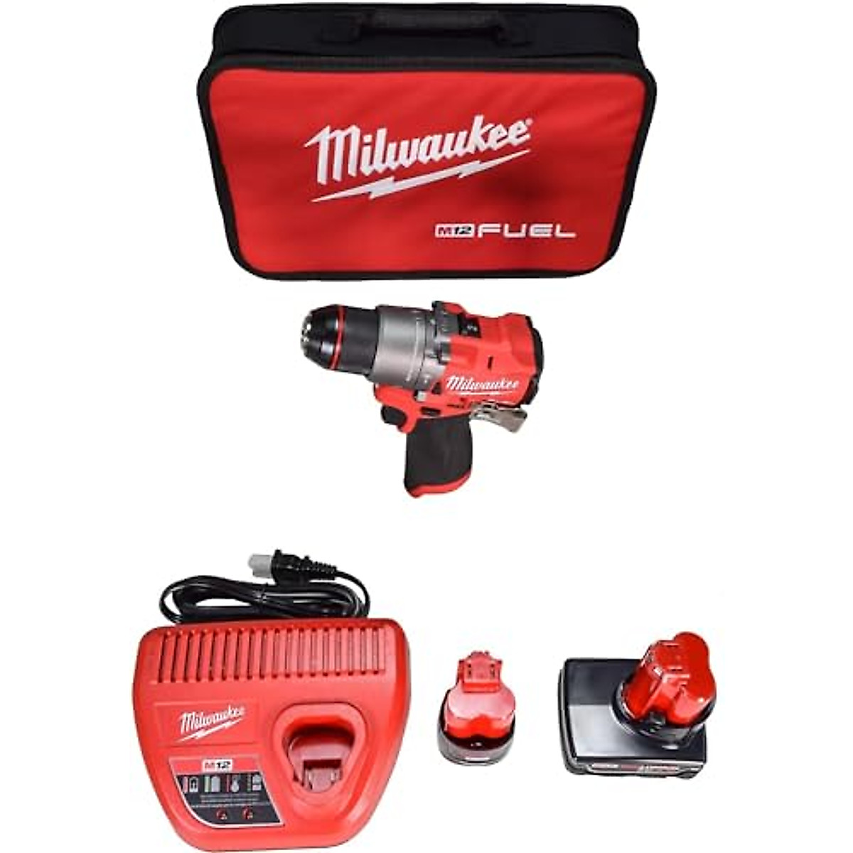Milwaukee 3404-22 12V Fuel 1/2" Hammer Drill/Driver Kit with 4.0Ah, 2.0Ah Lithium Ion Batteries, Charger & Tool Bag