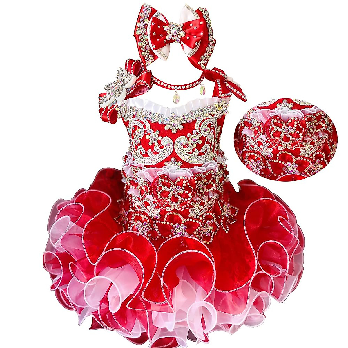 Jenniferwu G016 Glitz Infant Toddler Baby Newborn Little Girl's Pageant Party Birthday Dress RED Size 12-18M