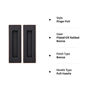 Sehrgut Flush Pull Handle (2 Pack) 6" Rectangular Plated Oil Rubbed Bronze, Free of Sharp Edge, for Sliding Pocket Barn Door or Cabinet