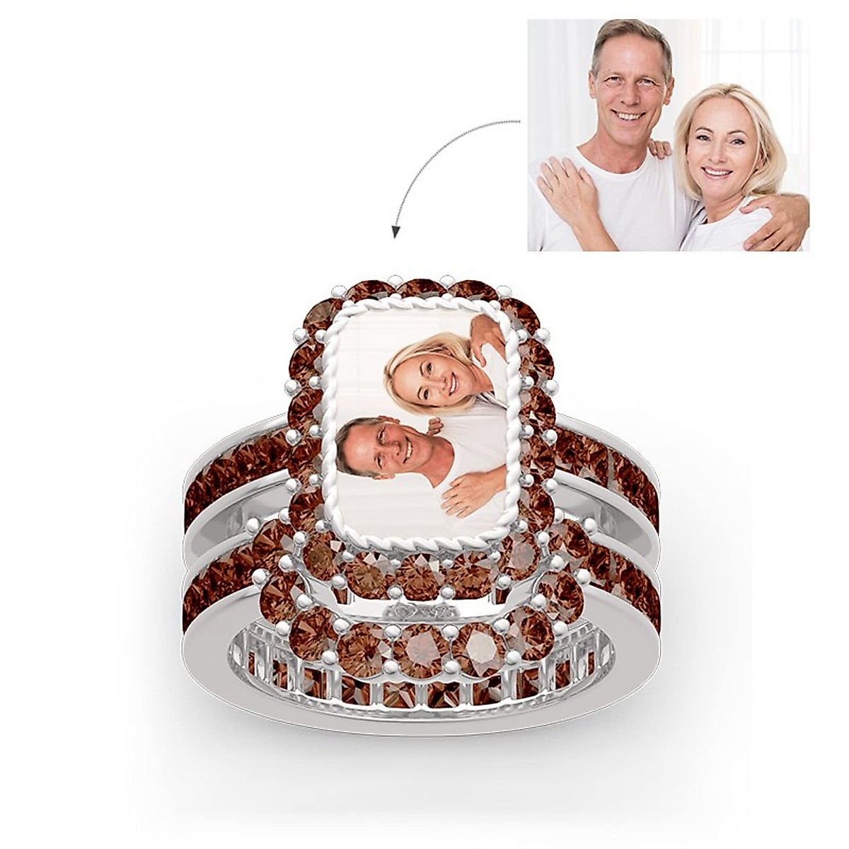 Jeulia Personalized Photo Ring Set Diamond Custom You Are Unique Sterling Silver Band Engagement Anniversary Promise Wedding Rings (Brown, 9)