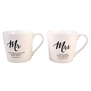 Mr. and Mrs. Coffee Mug Set with Love is Patient Bible Scripture, Set of 2, 12 Ounce