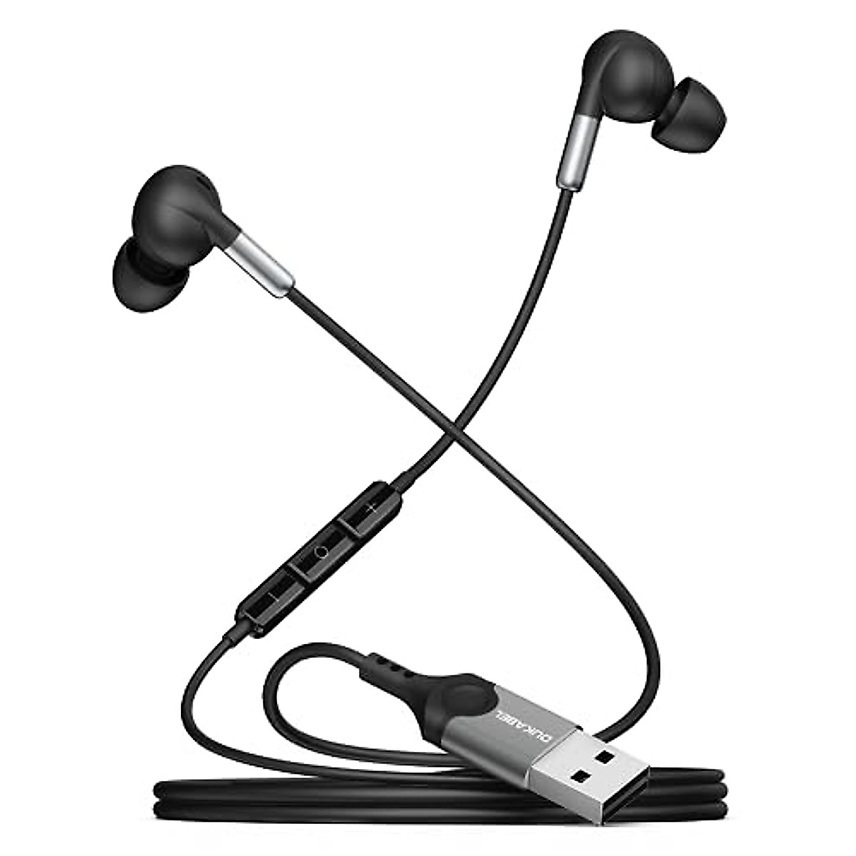 DUKABEL USB PC Earbuds, USB Gaming Earbuds with Mic for PC/PS4/PS5, Black Noise canceling Wired Headphones with Remote for Music, Video Calls, Broadcasting, Work