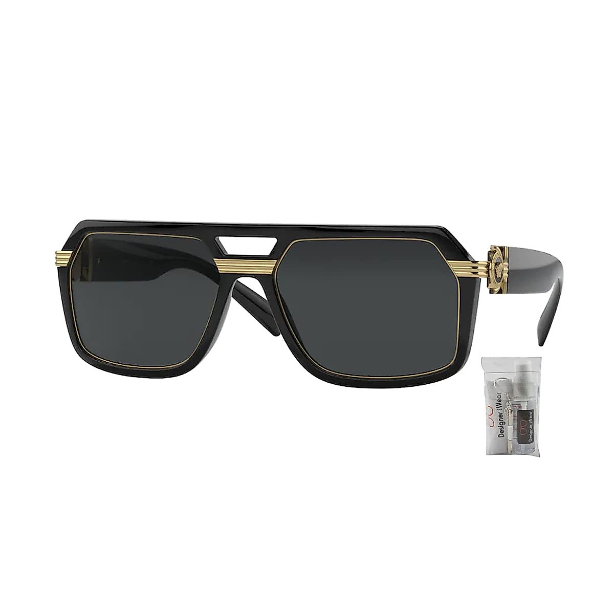 Versace VE4399 GB/187 58MM Black/Dark Grey Square Sunglasses for Men + BUNDLE With Designer iWear Eyewear Kit