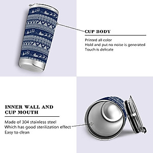 Jihqo Christmas Bohemian Pattern Tumbler with Lid and Straw, Insulated Stainless Steel Tumbler Cup, Double Walled Travel Coffee Mug Thermal Vacuum Cups for Hot & Cold Drinks 20oz