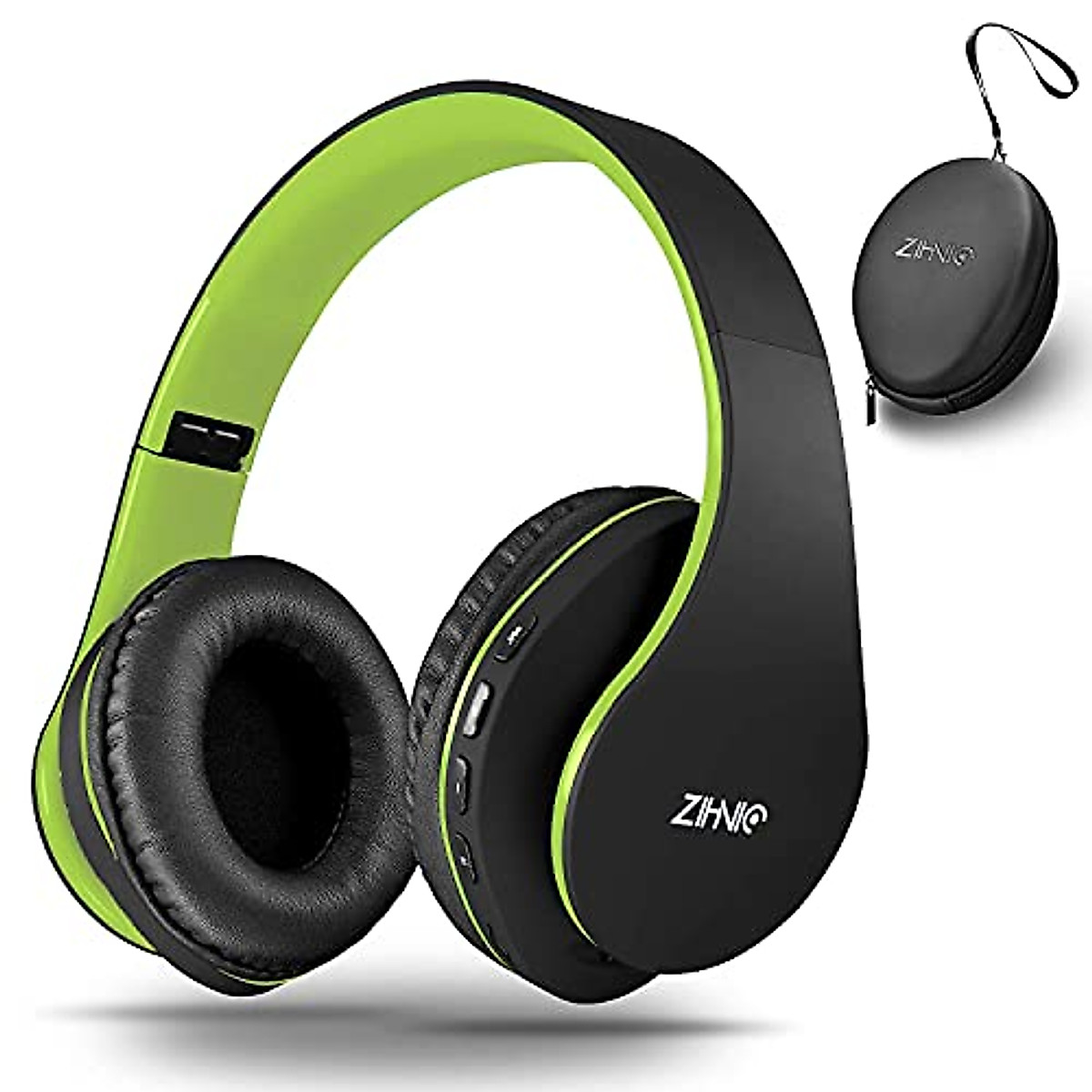 2 Items,1 Black Zihnic Over-Ear Wireless Headset Bundle with 1 Black Green Zihnic Foldable Wireless Headset