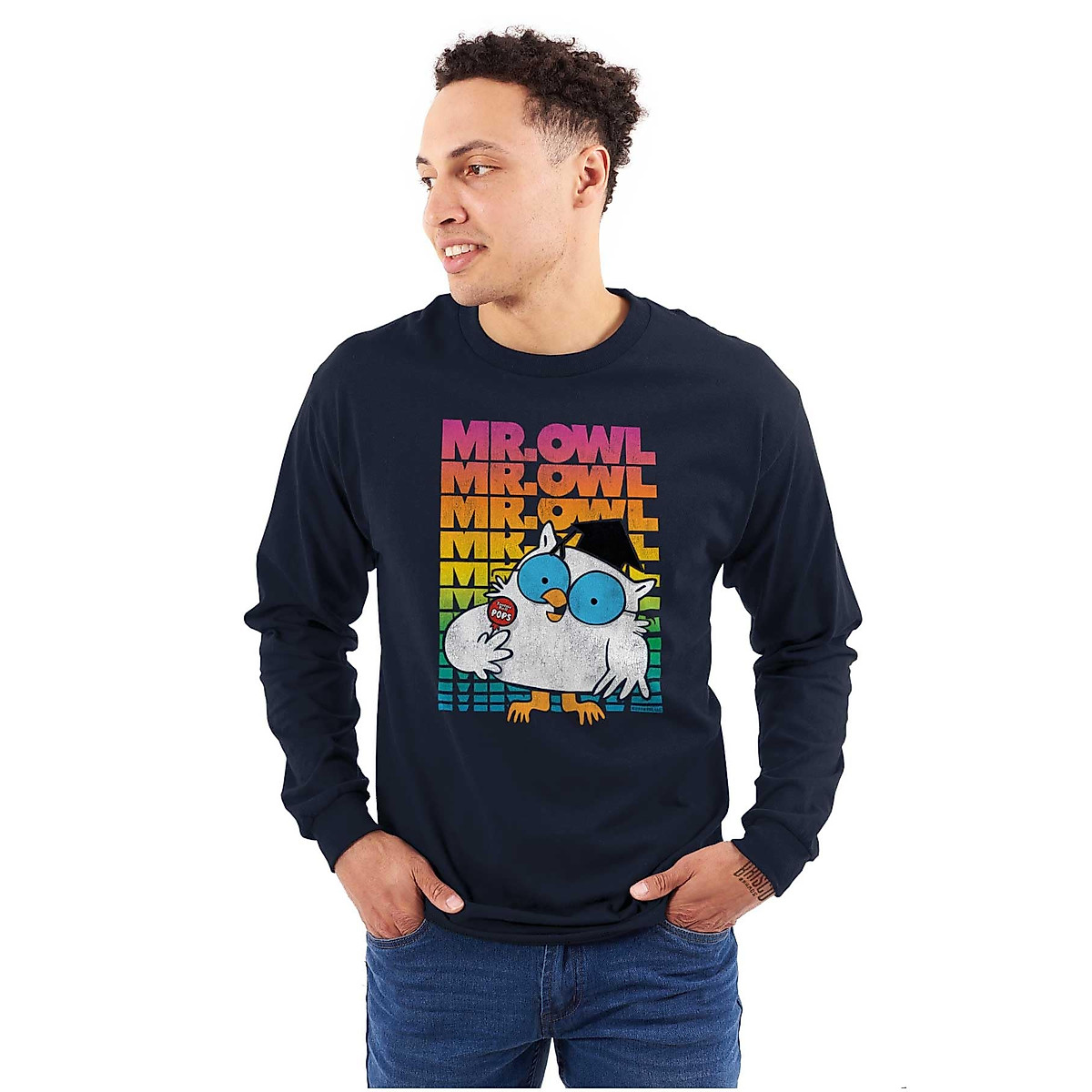 Mr Owl Vintage Retro Tootsie Pops Long Sleeve Tshirt Men Women Navy