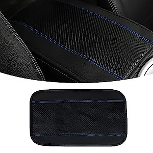 ZKFAR 1 PC Waterproof Armrest Cover Center Console Mat, Fiber Leather Embossing, Four Seasons Universal Armrest Box Mat, Fit for Most Car, SUVs, Truck (Black & Blue)