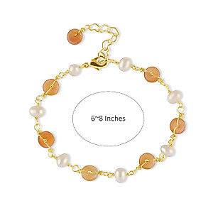 DAUMIER Tourmaline Rubellite Charm Bracelet for Women Natural Freshwater Pearl Hand Chain 8inch Adjustable Good Luck Jewelry Birthday Gift for Her