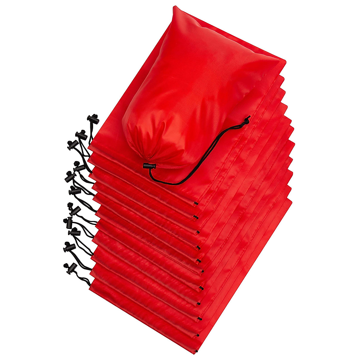 Drawstring Bag - Nylon Cinch and Ditty Stuff Pouch with Toggle (8 x 11-12 pack, Red)