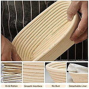 Banneton Bread Proofing Basket Set of 2: 10 Inch Oval Dough Proofing Bowls with Liners, Bread Basket for Artisan Sourdough Bread Making for Professionals and Home Bakers