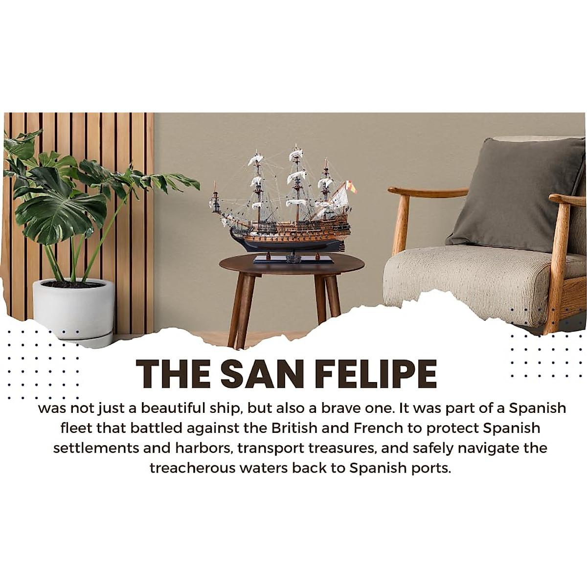 Old Modern Handicrafts San Felipe Medium Wooden Model Ship, Multi