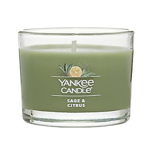 Yankee Candle Signature Votive Mini Candle Jar, Sage & Citrus Scent, Natural Soy Wax Blend Candle with Natural Fiber Wick, 1.3 OZ Glass Jar (Pack of 4)