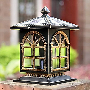 MODEBHD European Traditional Victoria Glass Lantern Outdoor Pillar Lamps Column Light Table Lamp Waterproof Column Lamp E27 Decoration Street Post Light Courtyard Garden Terrace