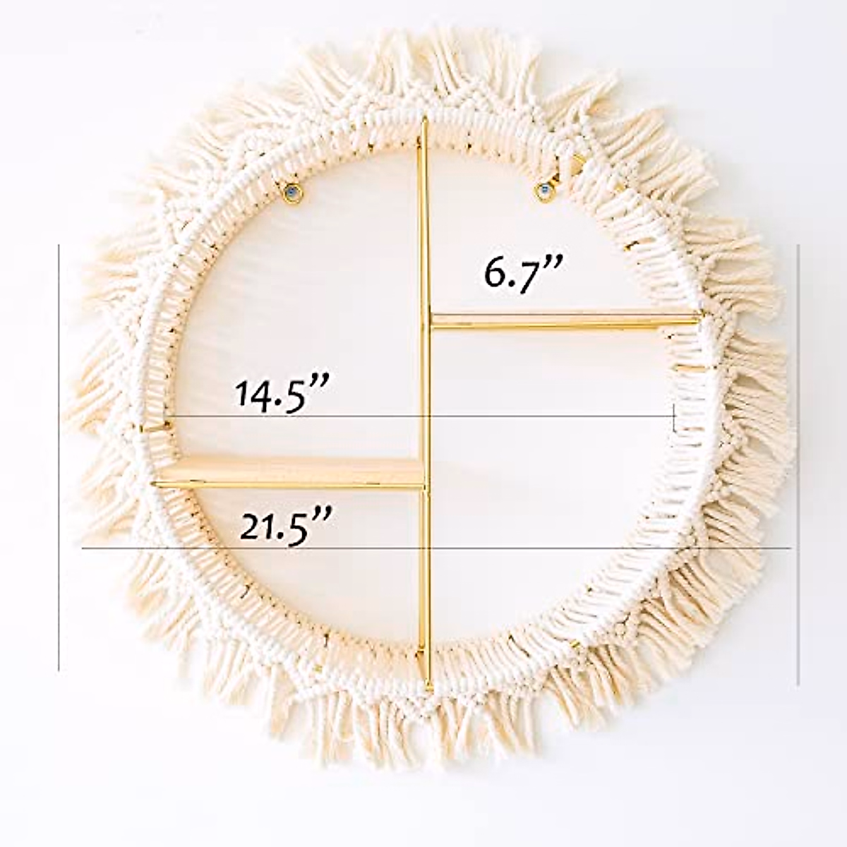 Diocos Boho Round Wall Shelf Macrame Floating Shelf Circle Decorative Storage Shelves Crystal Display Rack