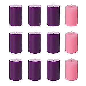 HOSVOT 2x3 Pillar Candles, Advent Candles, Purple Pillar Candles, 12 Packs Pillar Candles Bulks, 2 Inch Pillar Candles for Christmas, Party, Home Decor