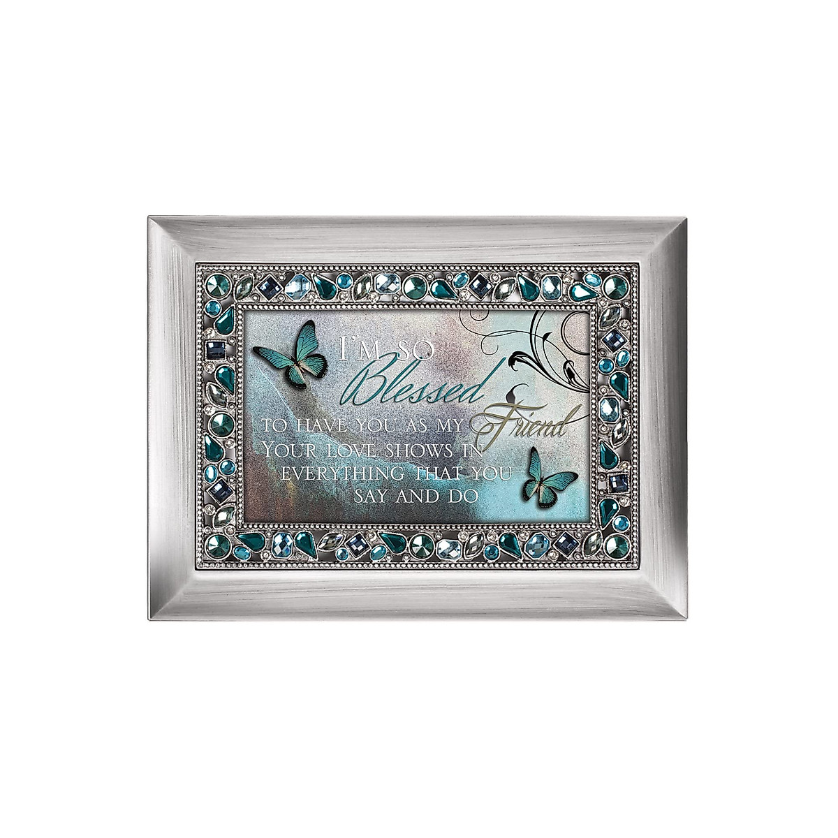 Cottage Garden I'm So Blessed to Have You Brushed Silvertone Jeweled Music Box Plays Wind Beneath My Wings