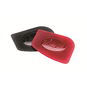 Lodge BOLD 14 Inch Seasoned Cast Iron Pizza Pan, Design-Forward Cookware & SCRAPERPK Durable Pan Scrapers, Red and Black, 2-Pack