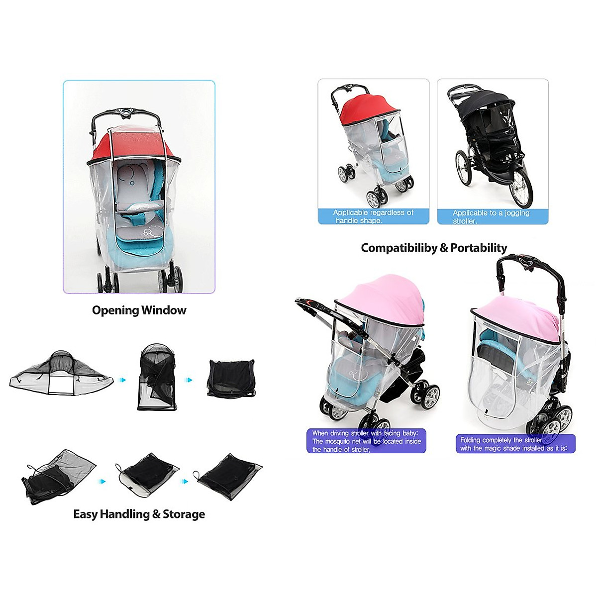 Manito Magic Shade (Sun Shade + Mosquito Net 2-in-1) for Strollers - Black/Black