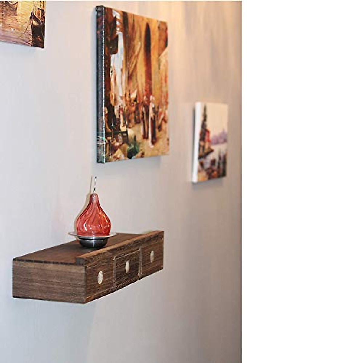 KAO Duru Floating Shelf with Drawer Paulownia Wood for Storage and Display Nightstand for Bedside, Office, Bedroom, Living Room and Bathroom (Set of 2)