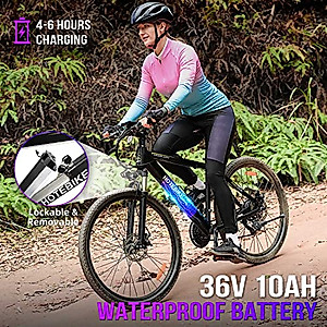HOTEBIKE 350W Electric Bike for Adults with 36V 10AH Removable Hidden Battery, Electric Mountain Bike 27.5" Ebike for Men Women, Electric Bicycle with Shimano 21 Speed Gears