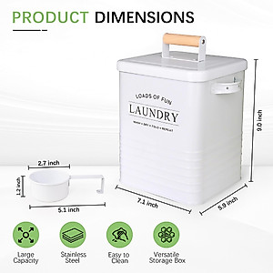 Metal Laundry Powder Detergent Container for Laundry Room Organization and Storage, Large Airtight Laundry Soap Dispenser with Scoop and Handles, Modern Farmhouse Laundry Pods Container, White