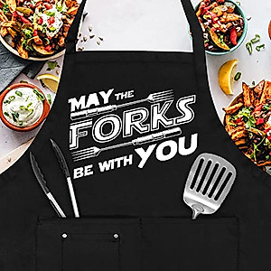 pinata Funny Aprons for Men, Grilling Gifts for Men,Dad,Boyfriend Fiance-Husband, Bbq Aprons for Cooking,Bbq-May the Forks be With You- Chef Aprons for Dad,Gifts for Father's Day,Birthday,Christmas