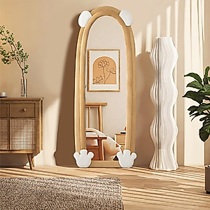 GOODONE Full Length Mirror,63"x24" Irregular Full Body Mirror for Bedroom Living Room, Floor Mirror Standing Hanging or Leaning Against Wall, Flannel Wrapped Wooden Frame,Bear