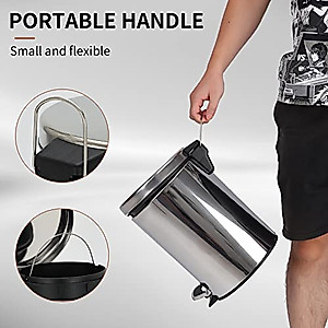 10Liter/2.6Gallon Round Metal Smudge Resistant Step Trash Can with Foot Pedal and Soft-Close Lid, Brushed Hands-Free Stainless Garbage Can with Removable Liner Bucket for Bathroom, Kitchen, Bedroom