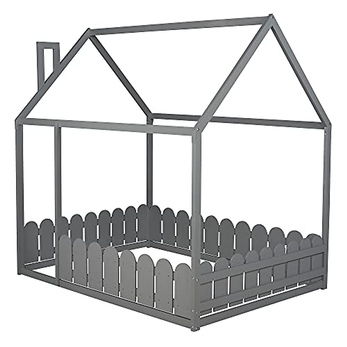 Merax Kids Bed House Shaped, Low Beds for Toddlers, Wood Platform Bed Frame for Children, Box Spring Needed,Easy Assemble (Full,Gray