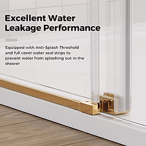 DELAVIN 56-60.in W x 72.in H Frameless Shower Door, Water Repellent Gold Shower Door with 5/16" (8mm) Clear Tempered Glass, Easy Sliding Showe Door with Explosion-Proof Film, Stainless Steel