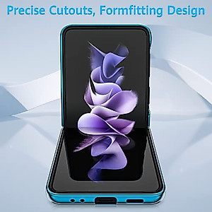 MATEPROX Slim Case for Samsung Galaxy Z Flip 3 5G, Lightweight with Non-Slip Leather Back & Electroplated Frame - Light Blue