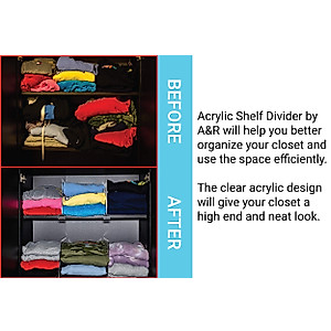 A & R 8 Pack Acrylic Shelf Dividers for Closet - Clear Shelf Organizer for Clothes - Adjustable Storage Separators in Bedroom and Office - Suitable for Wooden or Vertical Shelves