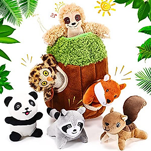 7 Pieces Dog Squeaky Toys Squeaky Hide and Seek Activity Puppy Chew Toys Plush Dog Toy Plush Stuffing Woodland Friends Burrow Stuffing with Squeakers for Small Medium Dogs Puppy Pets (Cute,Small)