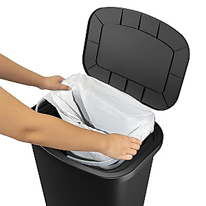Glad 20 Gallon Trash Can - Plastic Kitchen Waste Bin with Odor Protection of Lid, Premium Stainless Steel Step On Foot Pedal and Garbage Bag Rings, Black