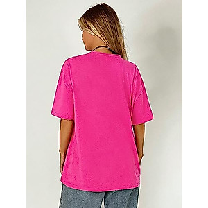 Verdusa Women's Oversized T Shirt Letter Graphic Drop Shoulder Round Neck Tee Top Hot Pink S